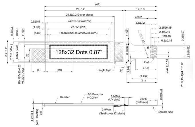 0.87 Inch Slim OLED Display Module 128x32 Pixels I2C Interface White ...