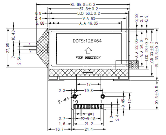SPI Interface 128x64 COG LCD Module Yellow Green Background Color